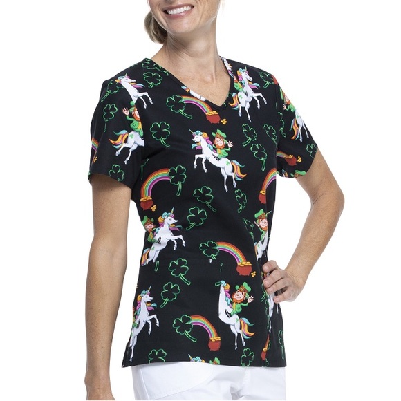 Scrubstar | Tops | Scrubstar Lucky Unicorn Print V Neck Scrub Top New ...